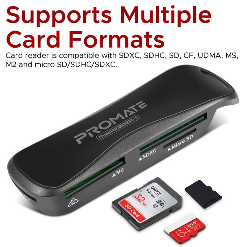 Promate MiniReader-1 4-in-1 Portable Multi Memory Card Reader | Gopixelr