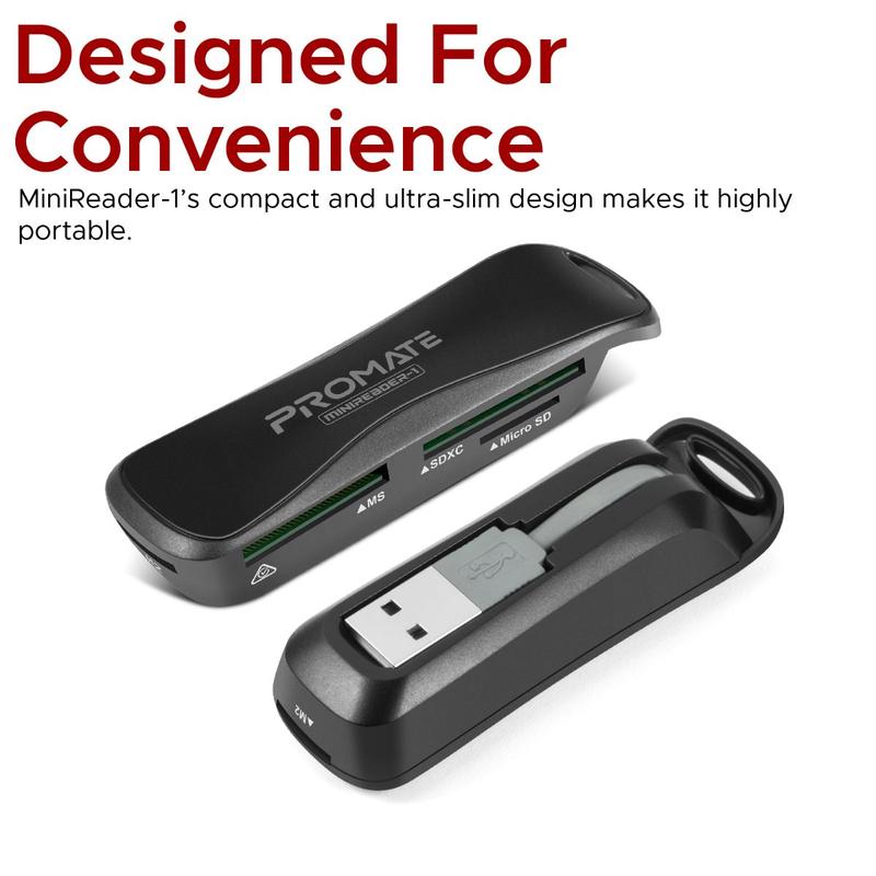 Promate MiniReader-1 4-in-1 Portable Multi Memory Card Reader | Gopixelr