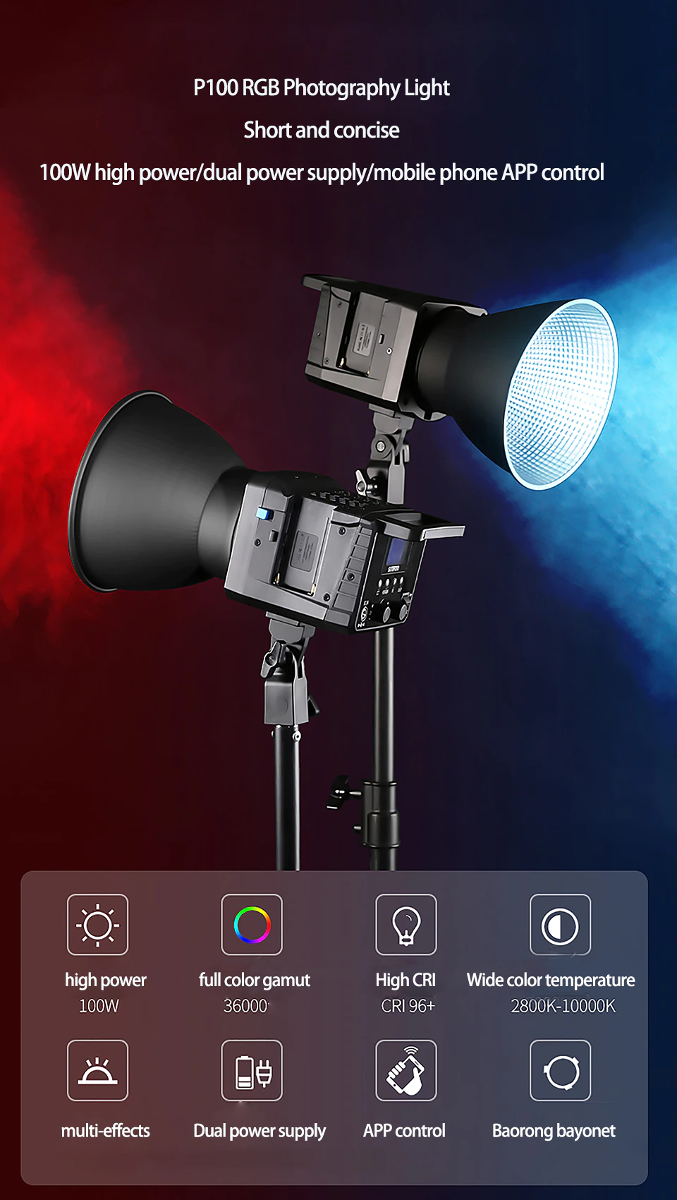 Sutefoto Portable 100(W) RGB Studio Video Light App Control